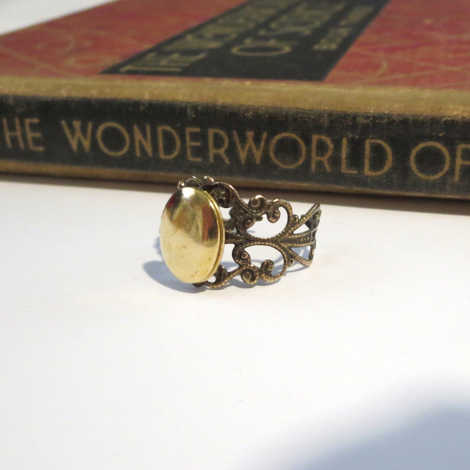 Vintage Oval Locket Ring - Solid Brass - Adjustable - Photo Locket ...