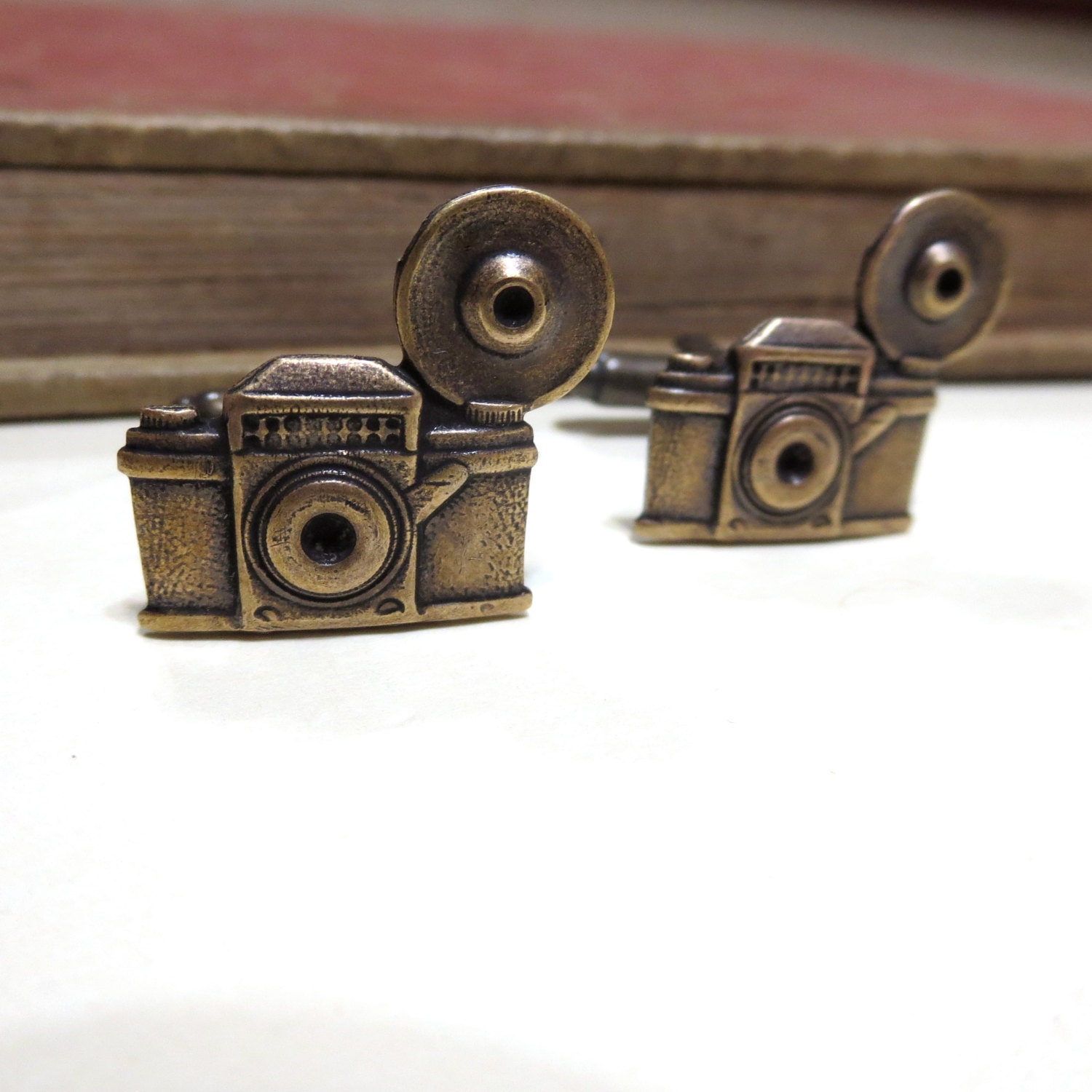 Antique Brass Camera Cufflinks - Gold Plated - Cuff Links - Antiqued ...