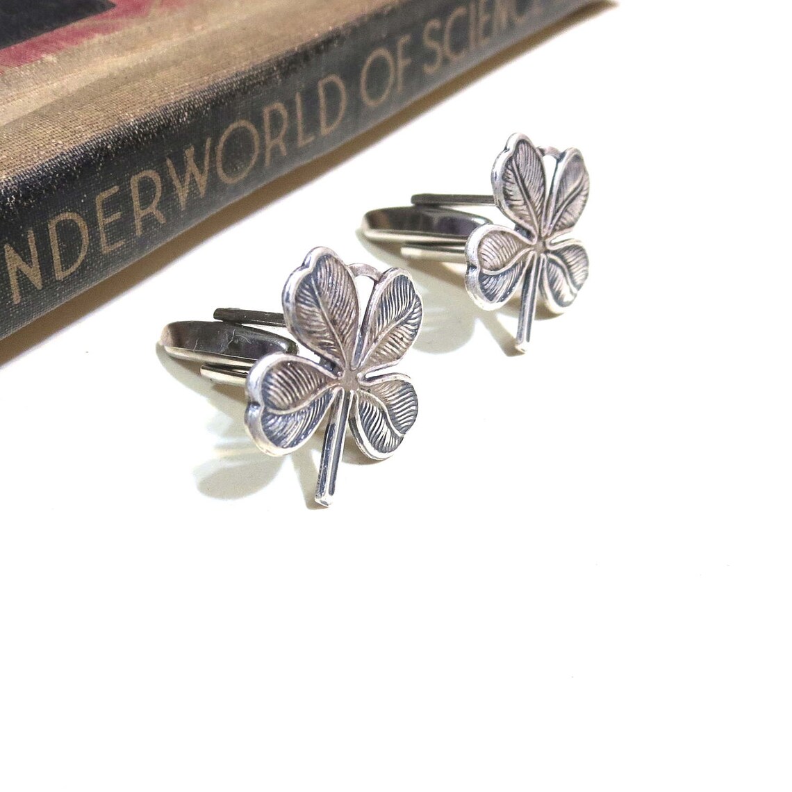 Antique Silver Clover Cuff Links - Four Leaf Clover Cufflinks - Wedding ...