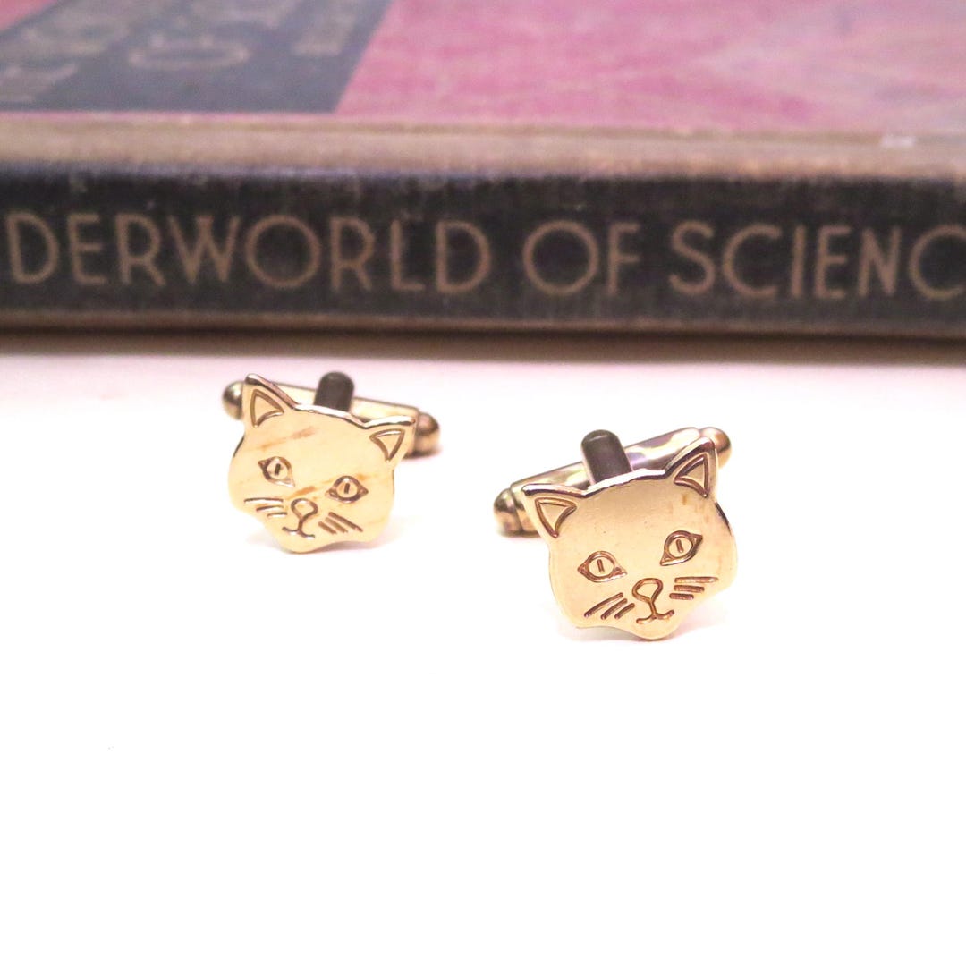 Raw Brass Cute Cat Face Cuff Links - Cat Dad - Gold - Pet - Soldered ...