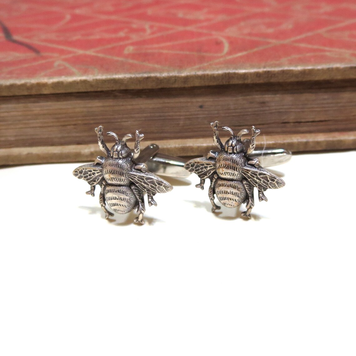 Antiqed Silver Bumble Bee Cufflinks - Honey Bee - Silver Ox Cuff Links ...