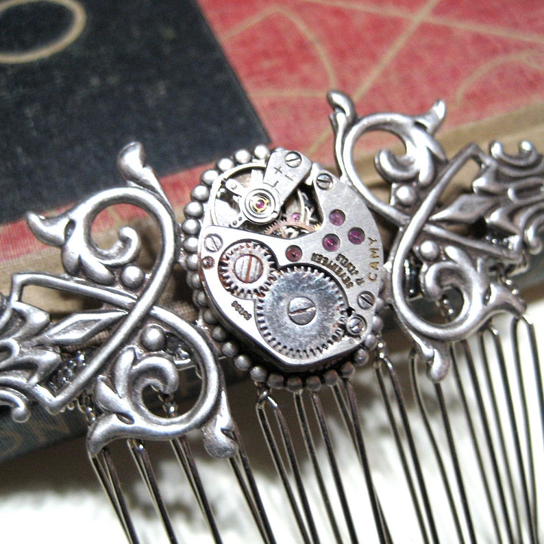 Vintage Watch Movement With Real Rubies Hair Comb Antiqued - Etsy