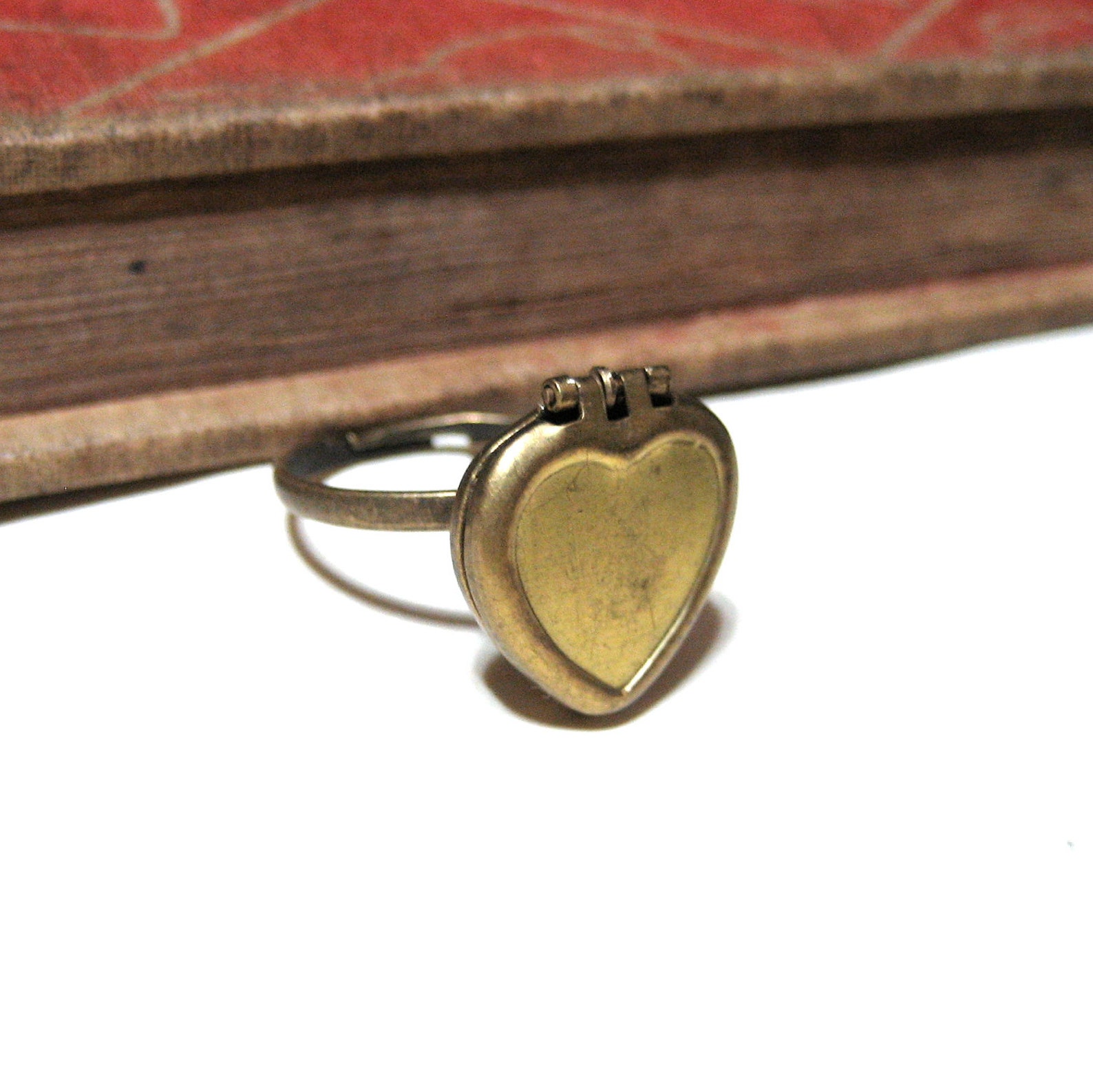 Vintage Heart Locket Ring Solid Brass Adjustable Photo - Etsy