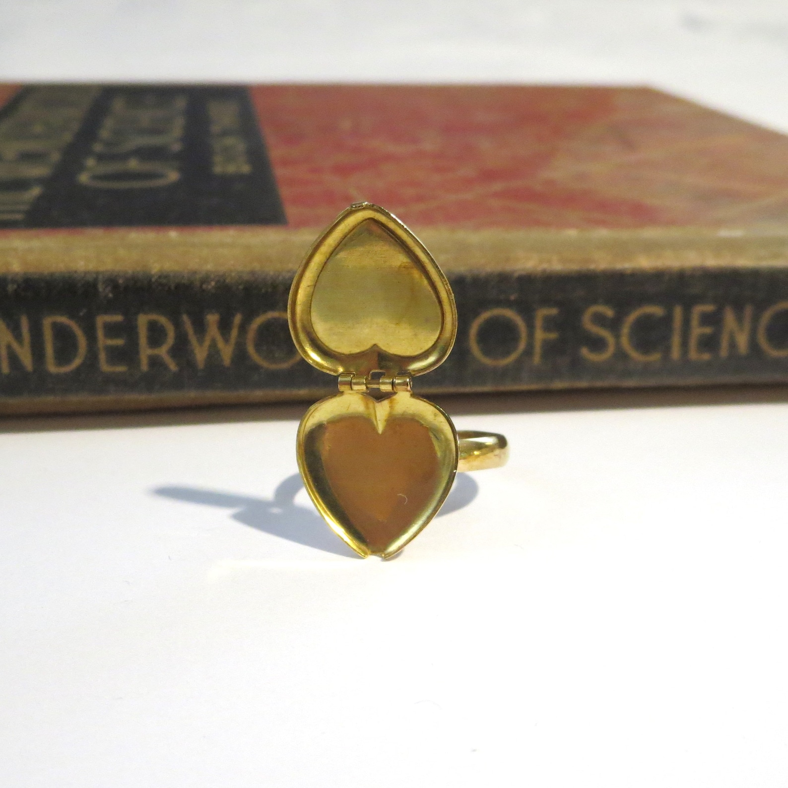 Vintage Heart Locket Ring - Solid Brass - Adjustable - Photo Locket ...