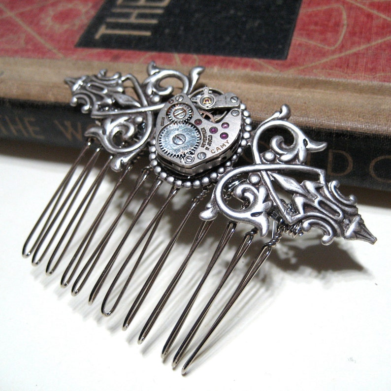 Vintage Watch Movement With Real Rubies Hair Comb Antiqued - Etsy