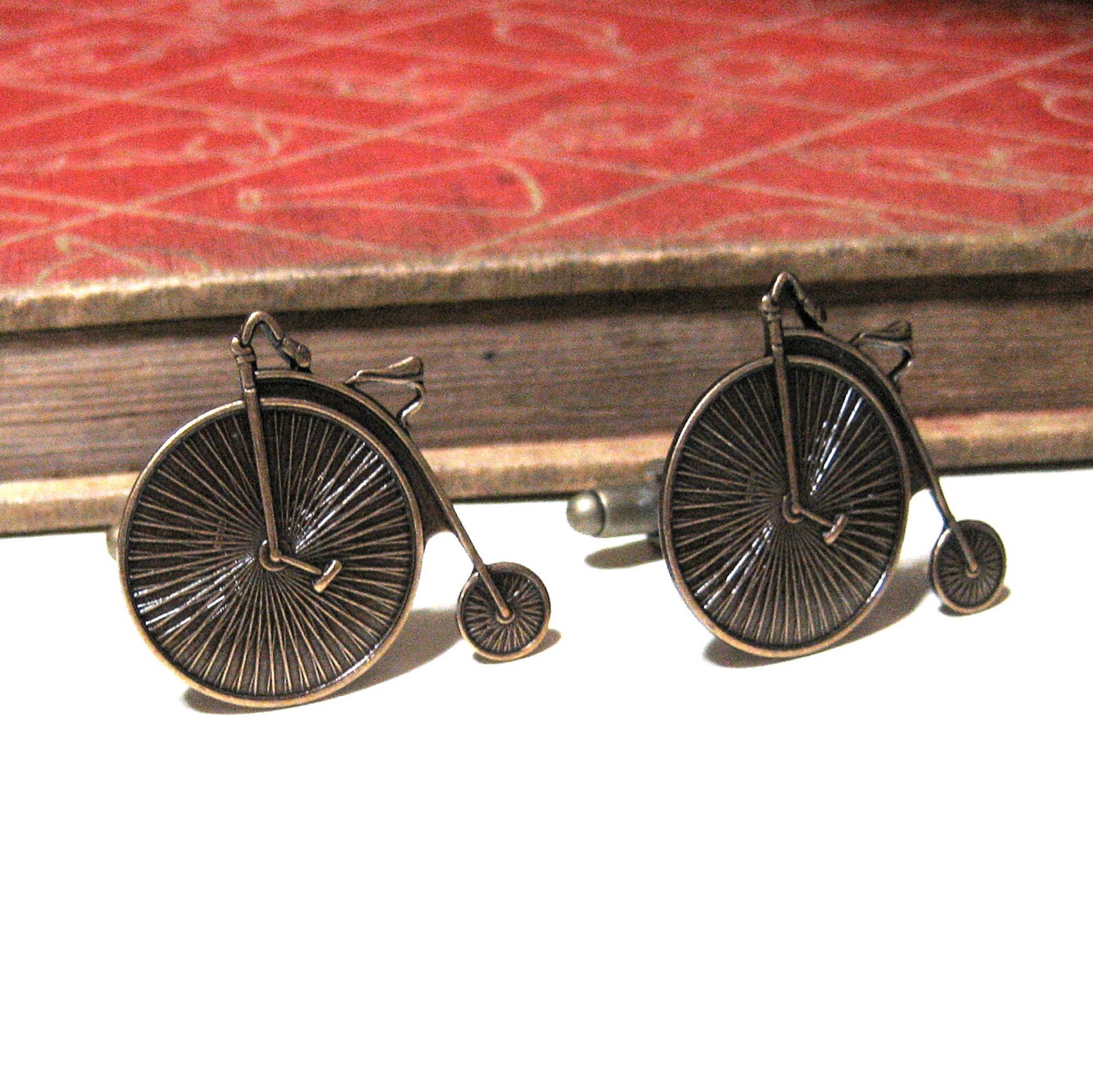 High Wheel Bicycle Cuff Links - Antiqued Brass Bike Cuff Links ...