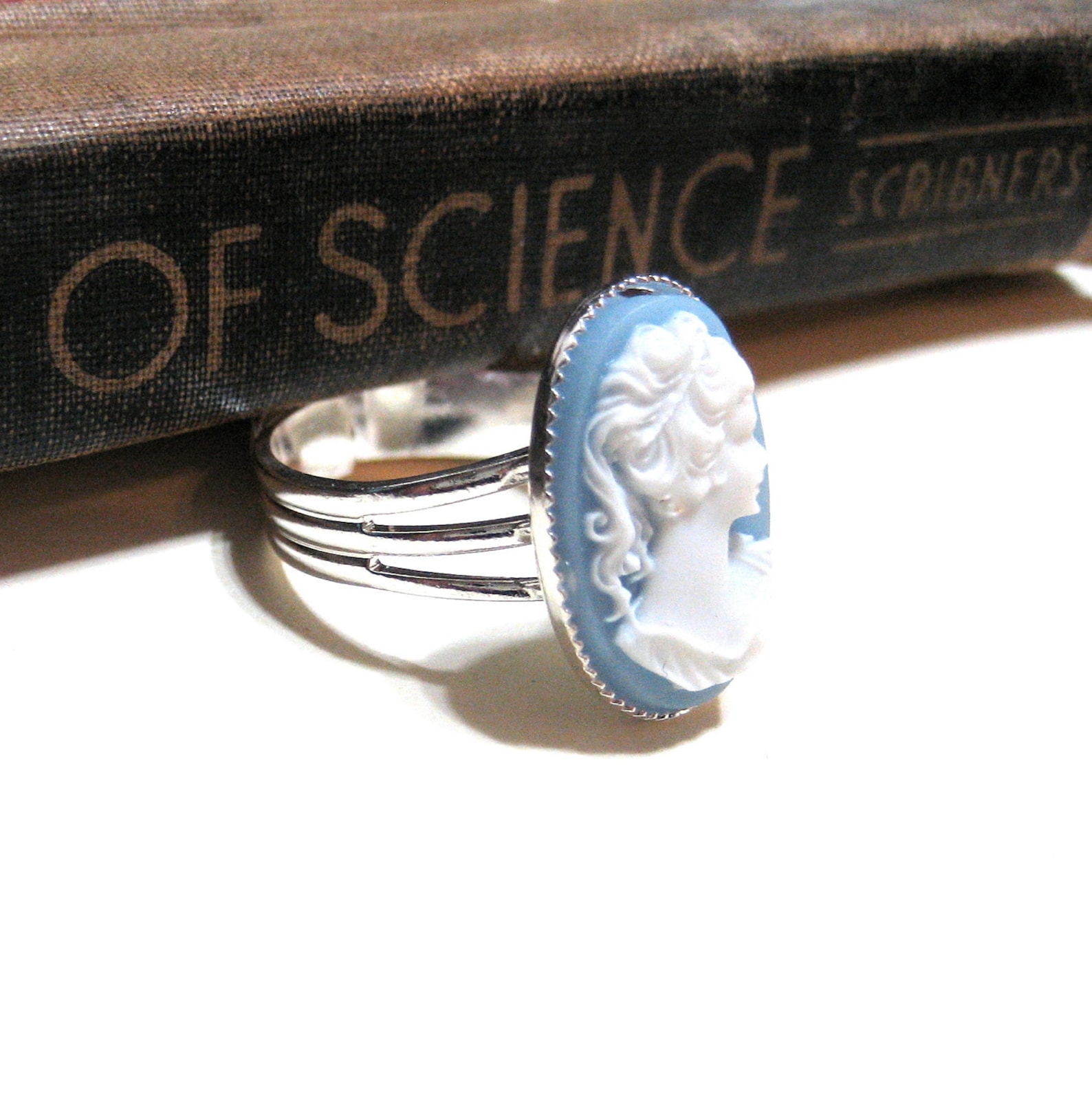 Vintage Light Blue Cameo Ring - Silver Plated - Adjustable - 18x13mm - Etsy