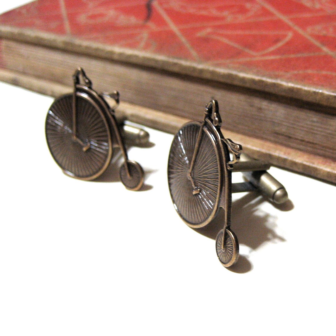 High Wheel Bicycle Cuff Links - Antiqued Brass Bike Cuff Links ...
