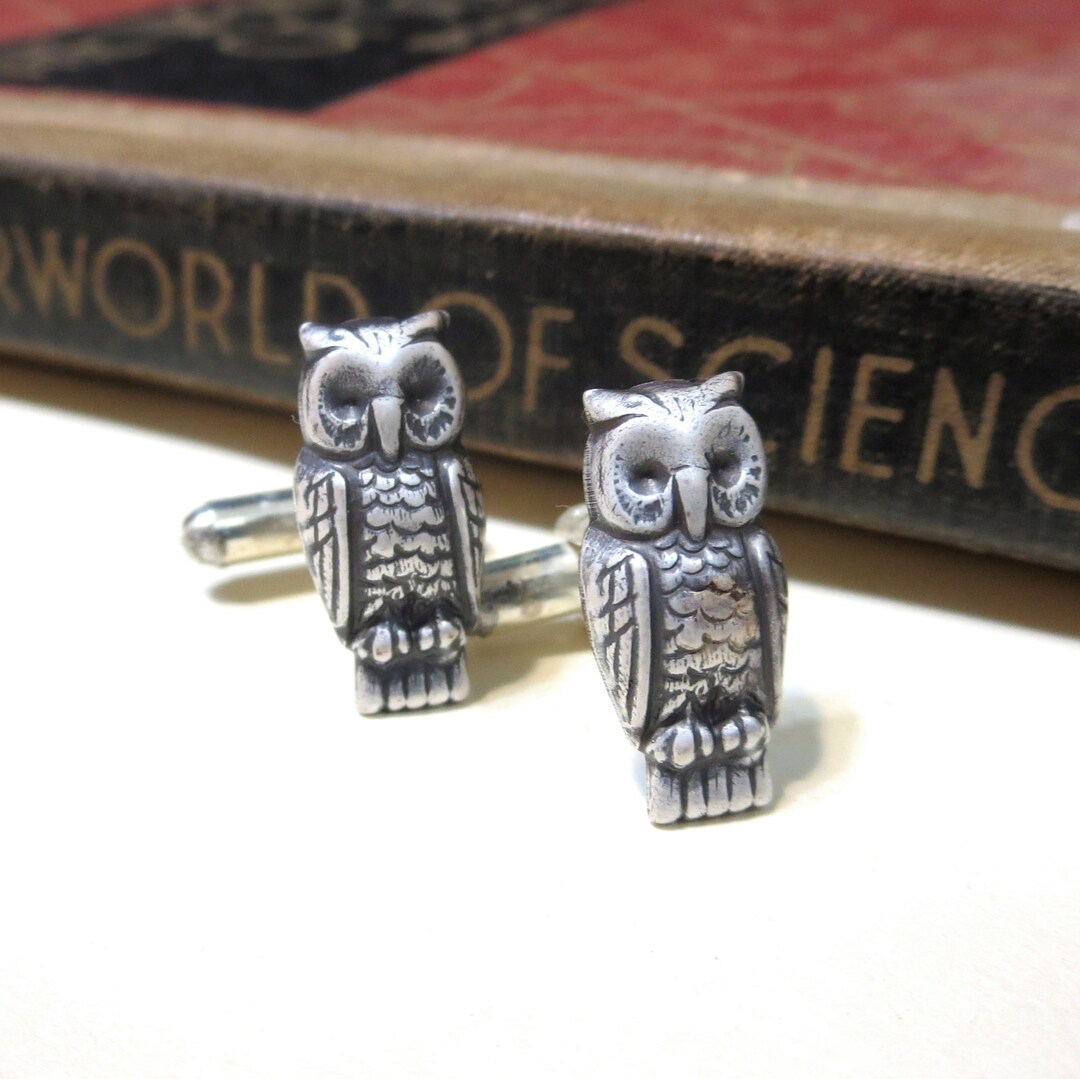 Antiqued Silver Owl Cuff Links - Soldered - Bird Steampunk Victorian ...