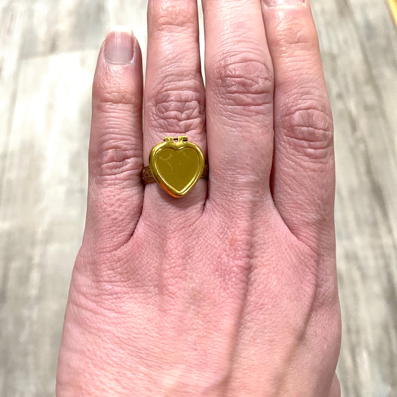 Vintage Heart Locket Ring - Solid Brass - Adjustable - Photo Locket ...