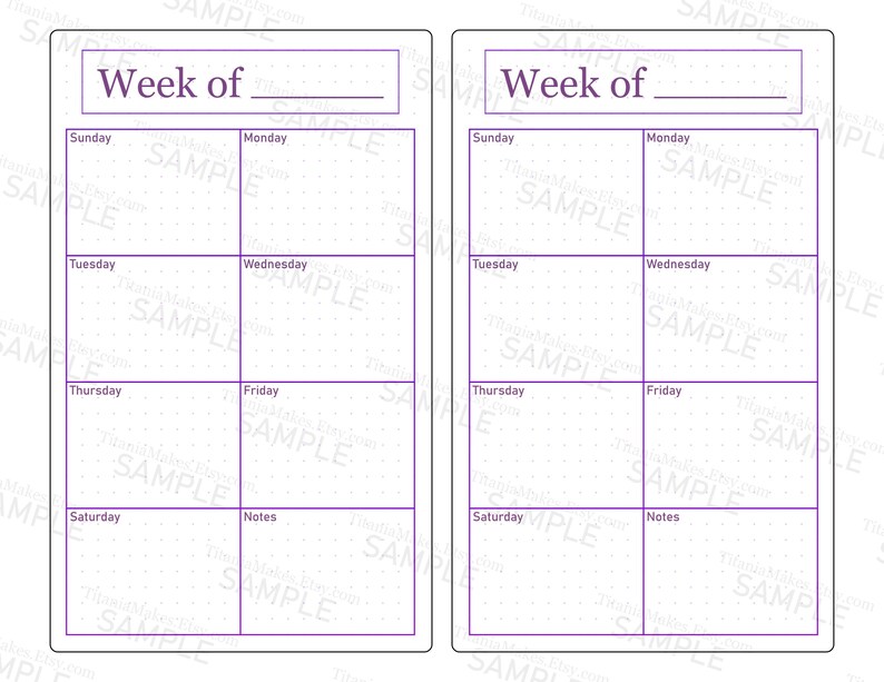 Printable Week Grid - 1-page Bullet Journal Spread - Sunset - Etsy