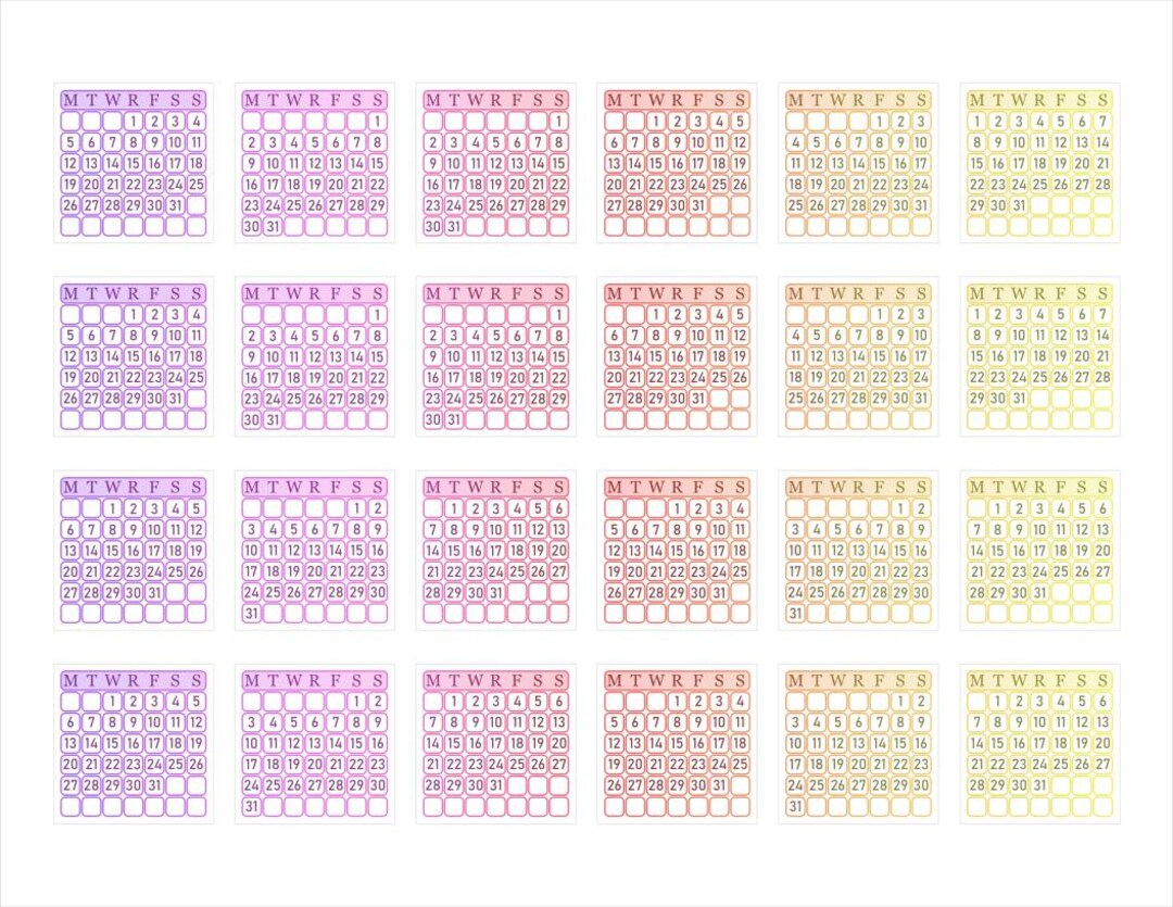 Printable Mini-calendars for Bullet Journal - Sunset - Etsy