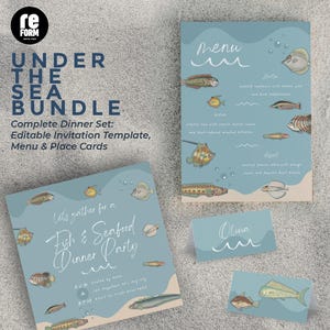 Custom Printable Ocean-themed Dinner Set | Invites, Menu & Place Cards ...