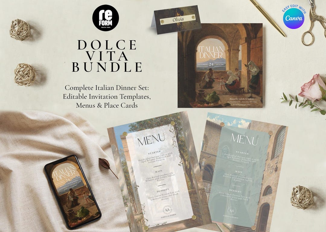Custom Printable Italian Dinner Set | Invites, Menu & Place Cards ...