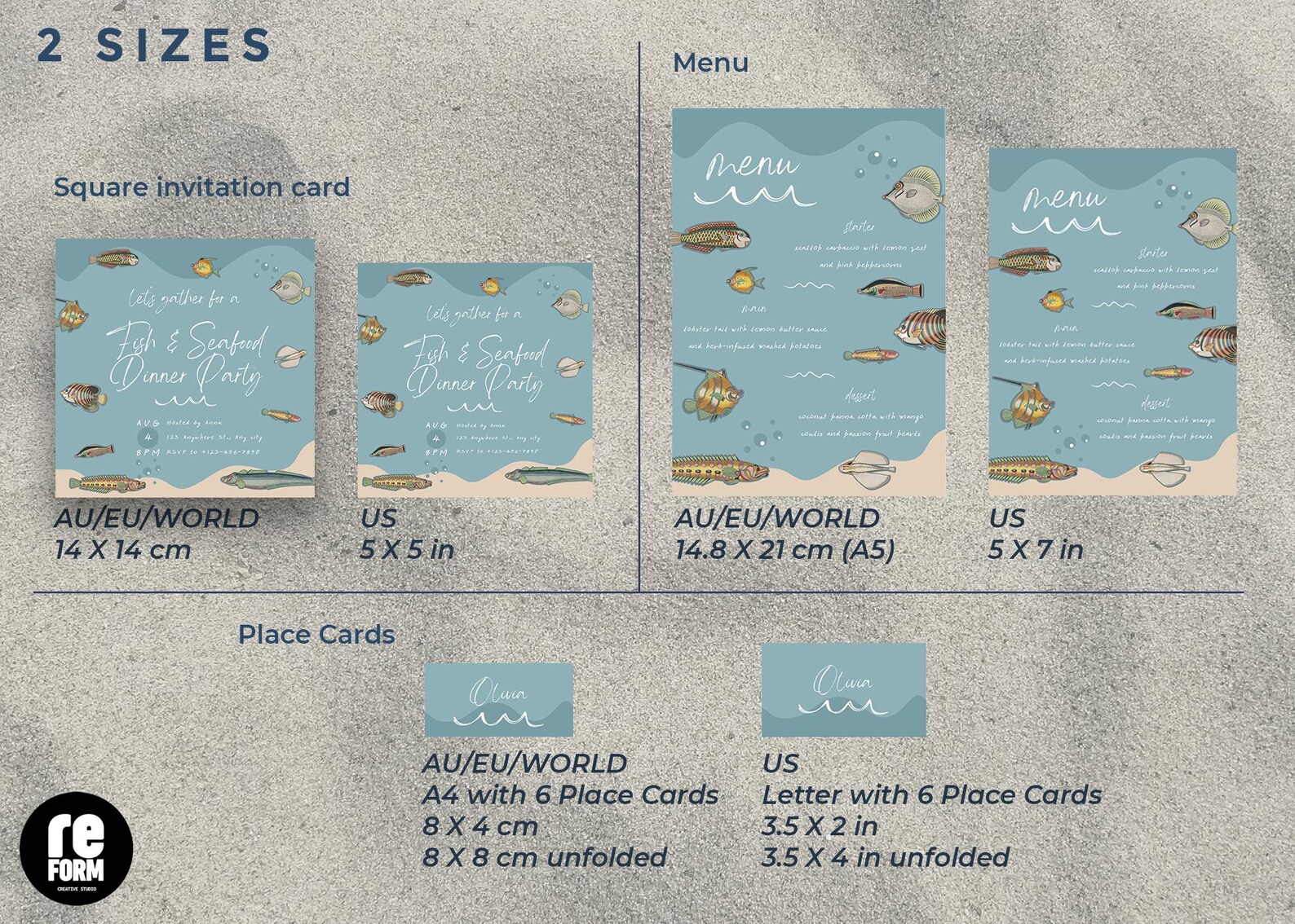 Custom Printable Ocean-themed Dinner Set | Invites, Menu & Place Cards ...