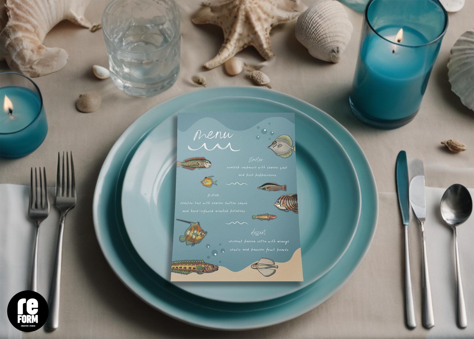 Custom Printable Ocean-themed Dinner Set | Invites, Menu & Place Cards ...