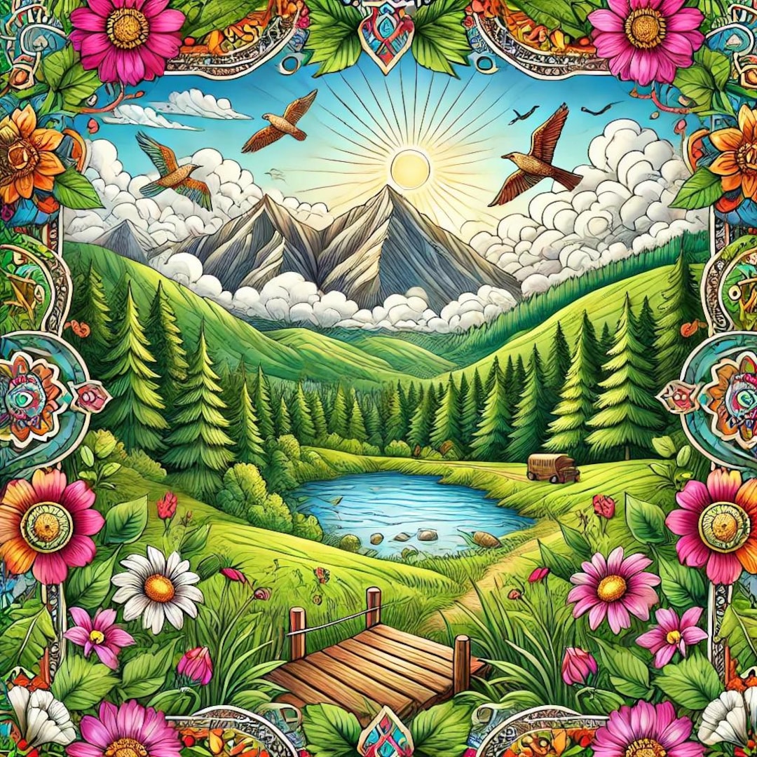 Natural Scenery Coloring Page, Coloring Page, Kids Coloring Page, With ...