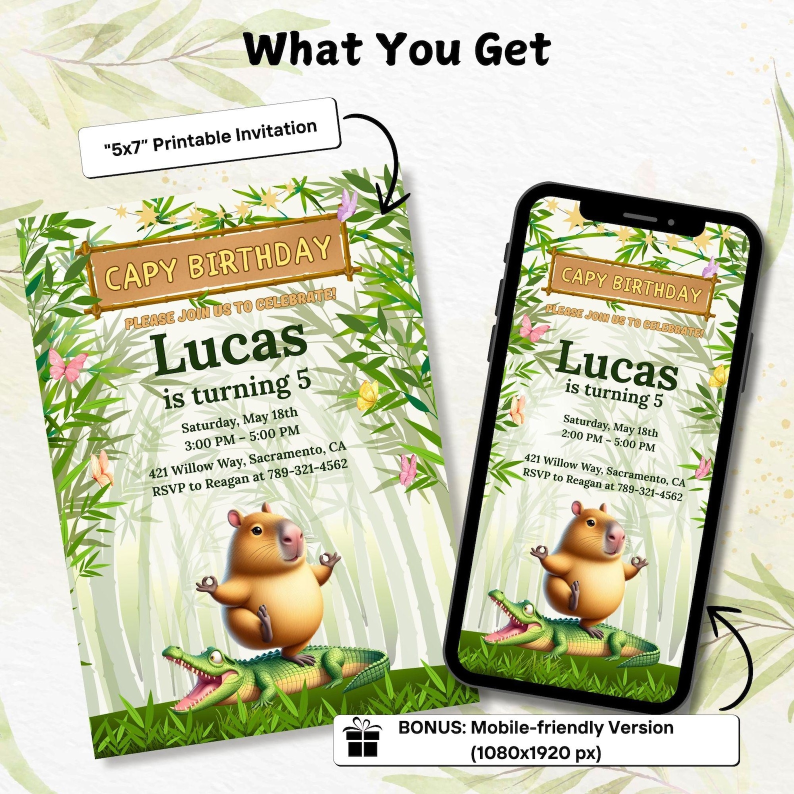 Capybara Birthday Invitation Canva Template Editable Invitation ...