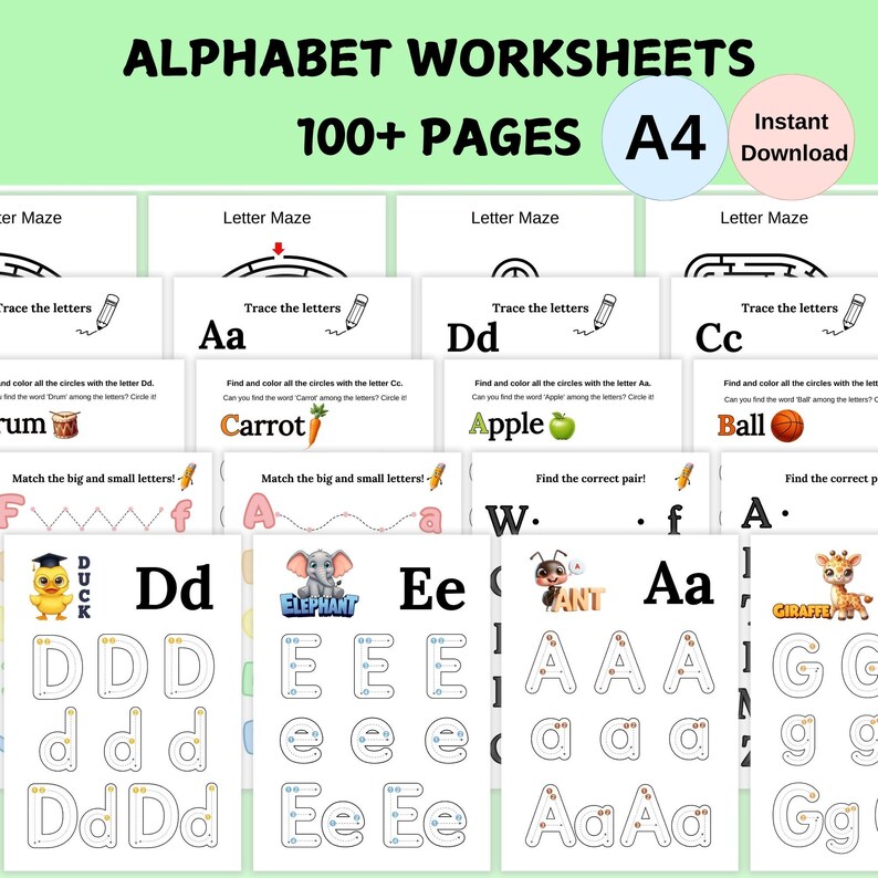 Alphabet Worksheets Bundle: Letter Tracing, Mazes, Matching (PDF ...