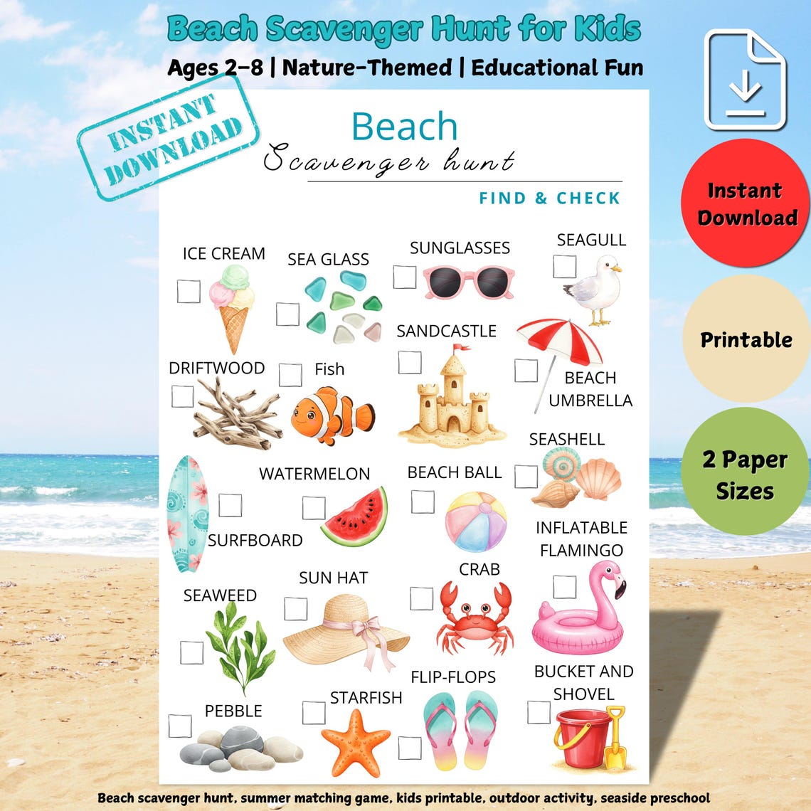 Beach Scavenger Hunt for Kids: Summer Nature Game (printable PDF - Etsy