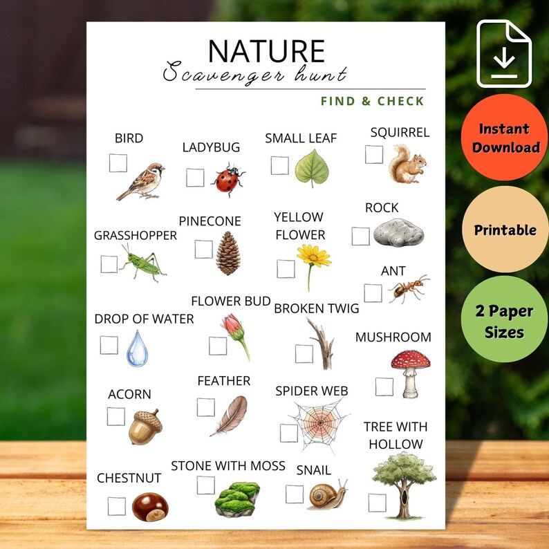 Nature Scavenger Hunt for Kids Printable, Outdoor Nature Walk Game ...