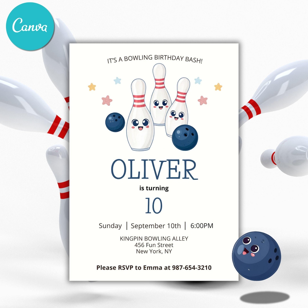 Editable Bowling Birthday Invitation, Bowling Boy Birthday, Bowling ...