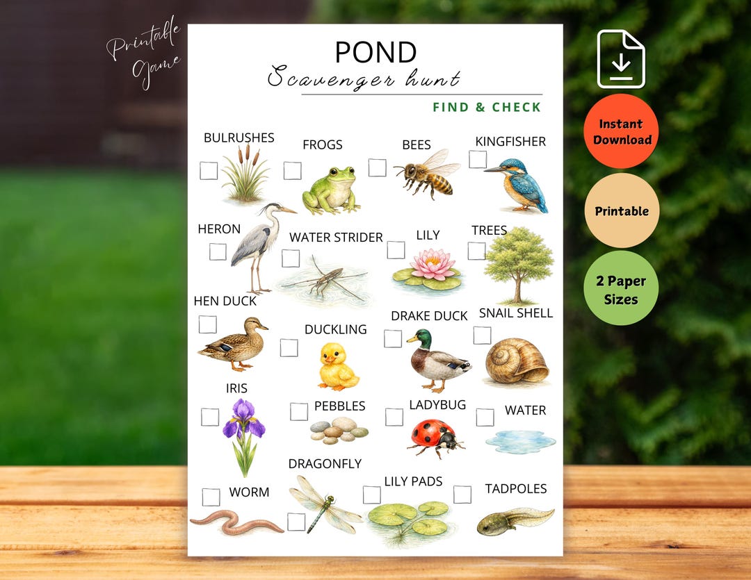 Pond Scavenger Hunt Printable for Kids | Nature I Spy Game | Outdoor ...