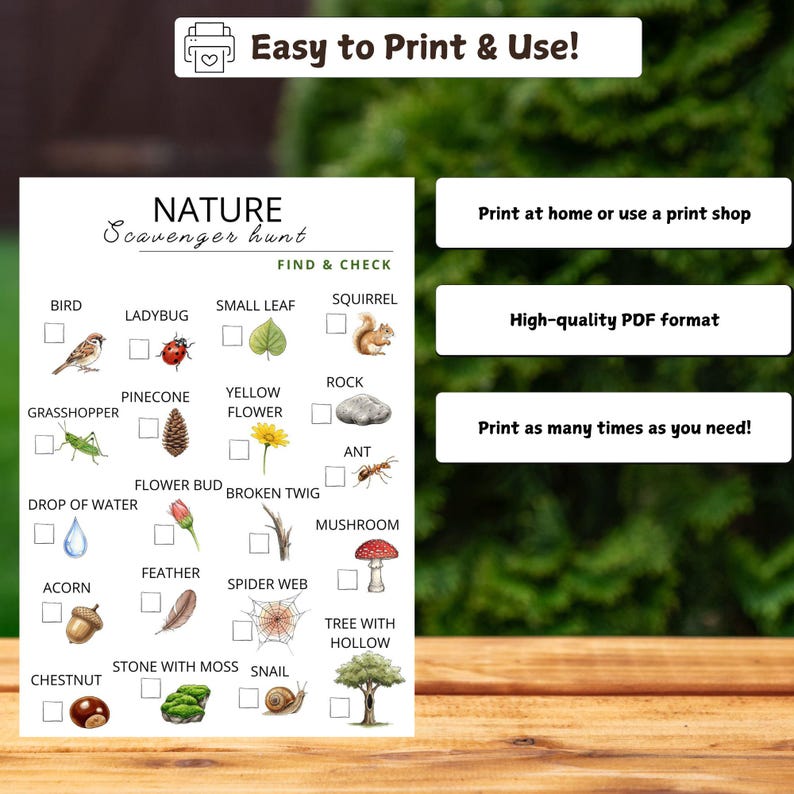 Nature Scavenger Hunt for Kids Printable, Outdoor Nature Walk Game ...
