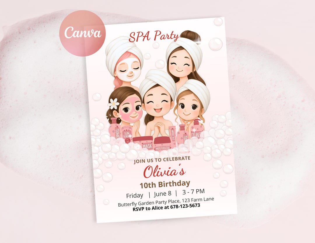 Girls Spa Birthday Invitation, Editable Pamper Party Invite, 9th 10th ...