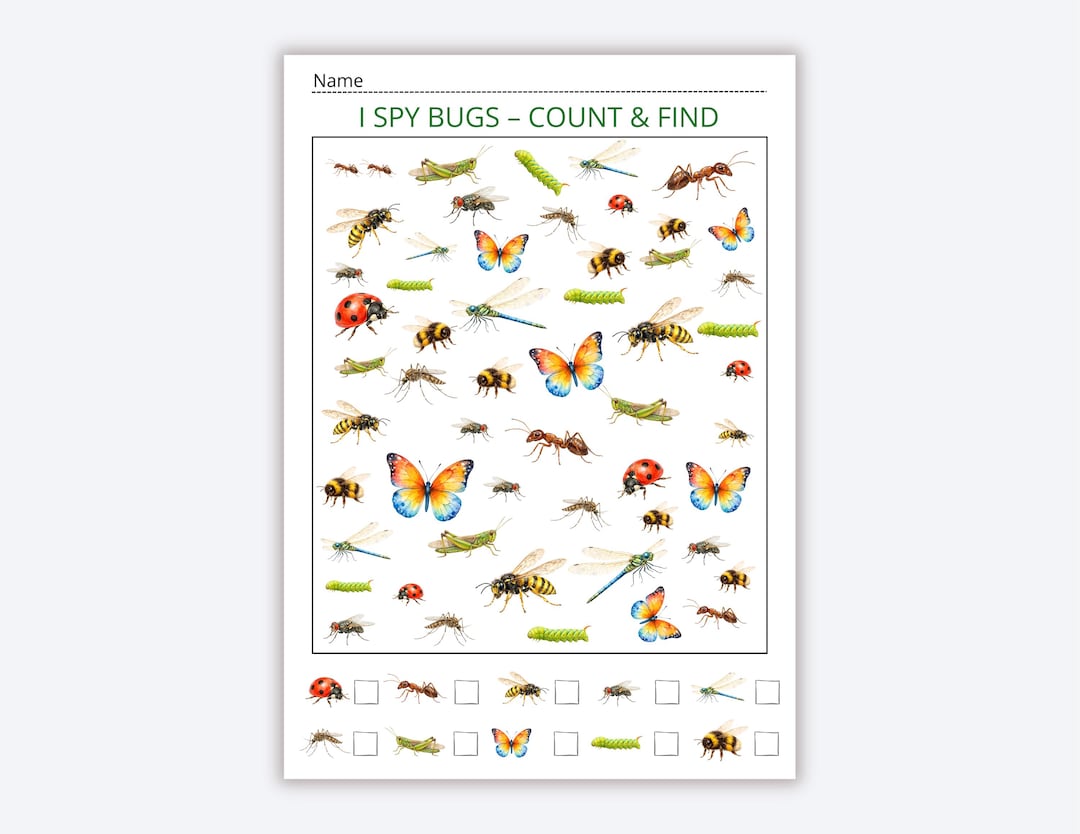 I Spy Bugs Counting Worksheet, Insect Find and Count Game, Preschool ...