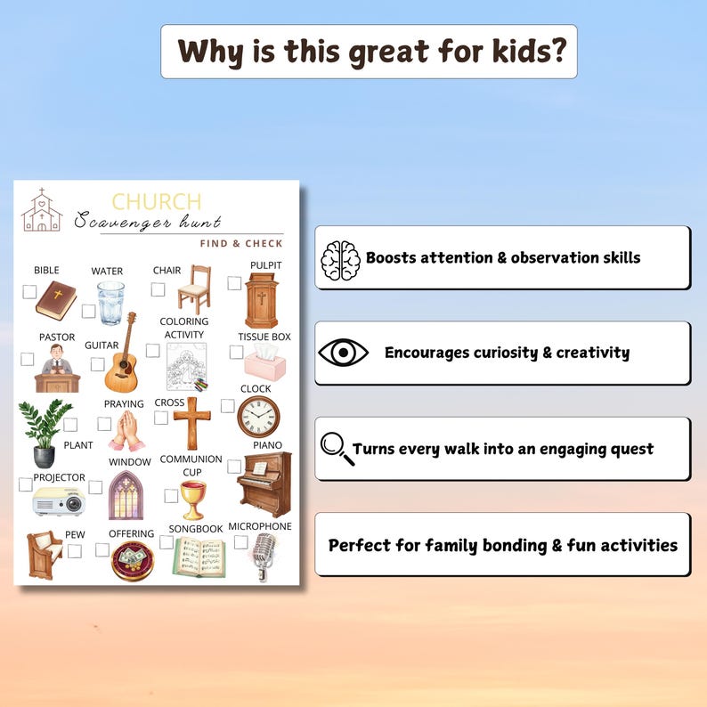 Church Scavenger Hunt for Kids: Christian Activity Game (printable PDF ...