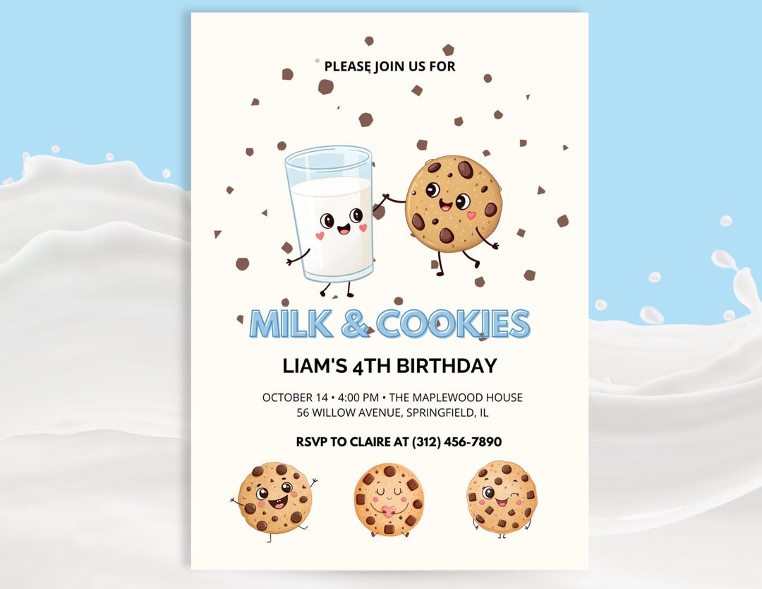 Milk and Cookies Birthday Invitation, One Sweet Cookie Party Invite ...