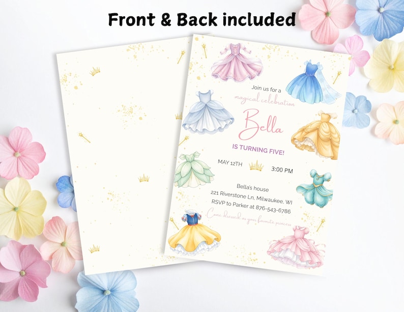 Princess Dress up Birthday Invitation Canva Template | Editable Girl ...