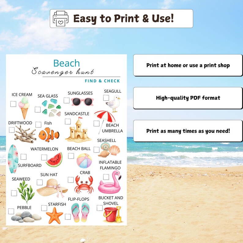 Beach Scavenger Hunt for Kids: Summer Nature Game (printable PDF - Etsy
