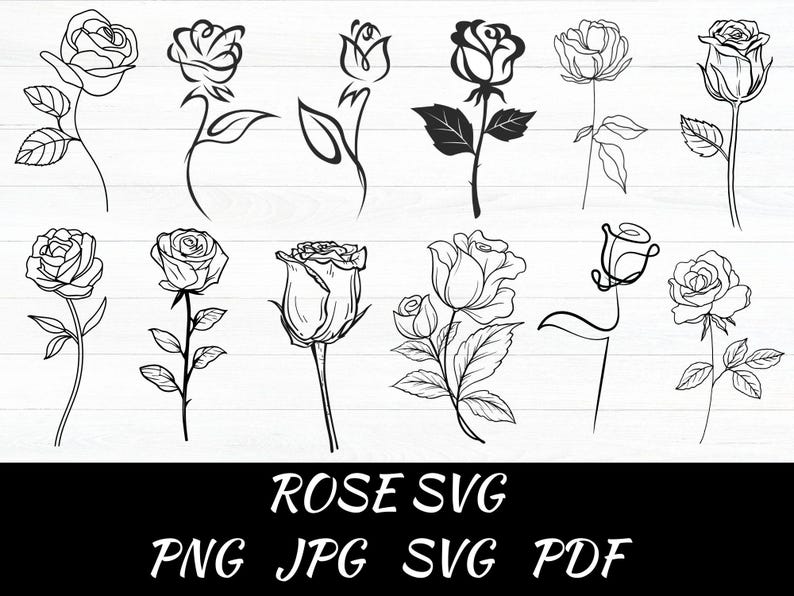 Rose SVG Bundle, Rose Outline SVG, Flower PDF, Split Monogram Png, Half ...