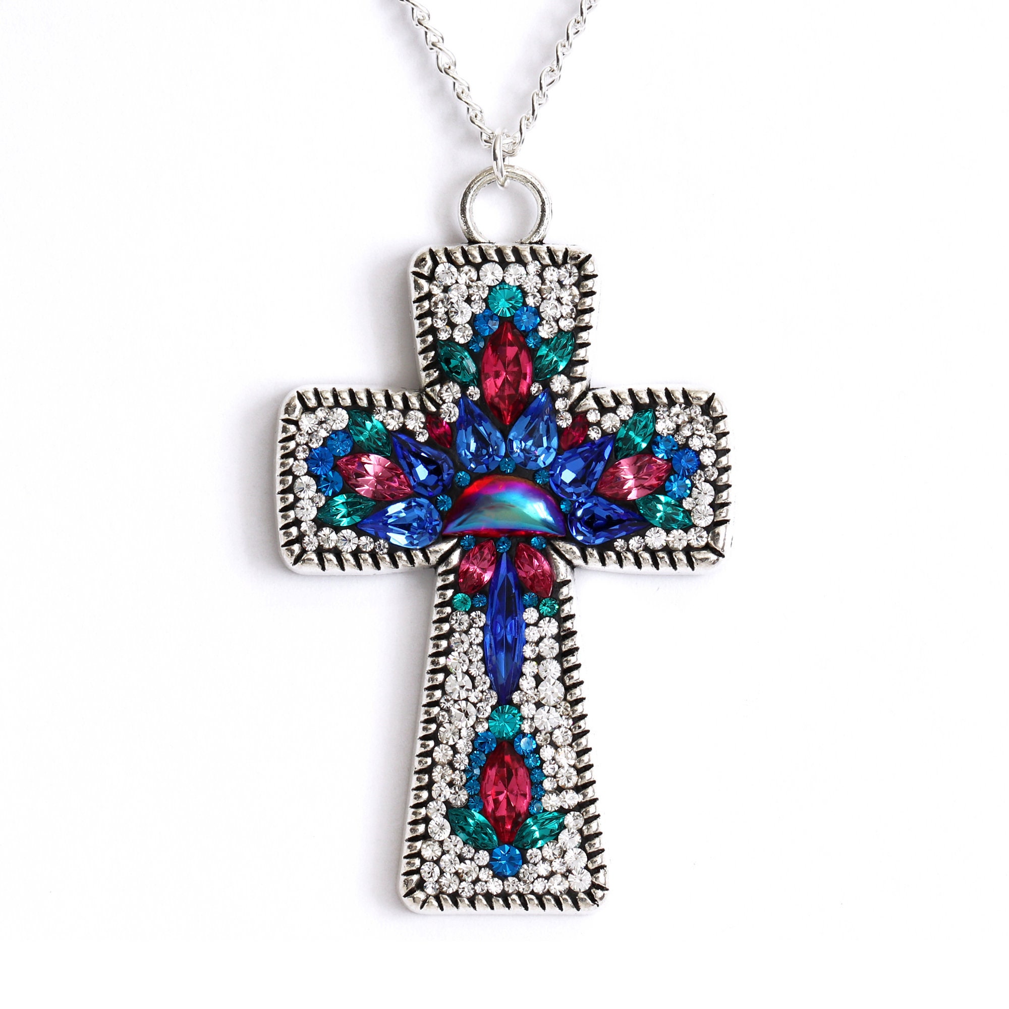 Pretty Crystal Iridescent Red Cross Handmade Rhinestone Cross 2 3/4 ...