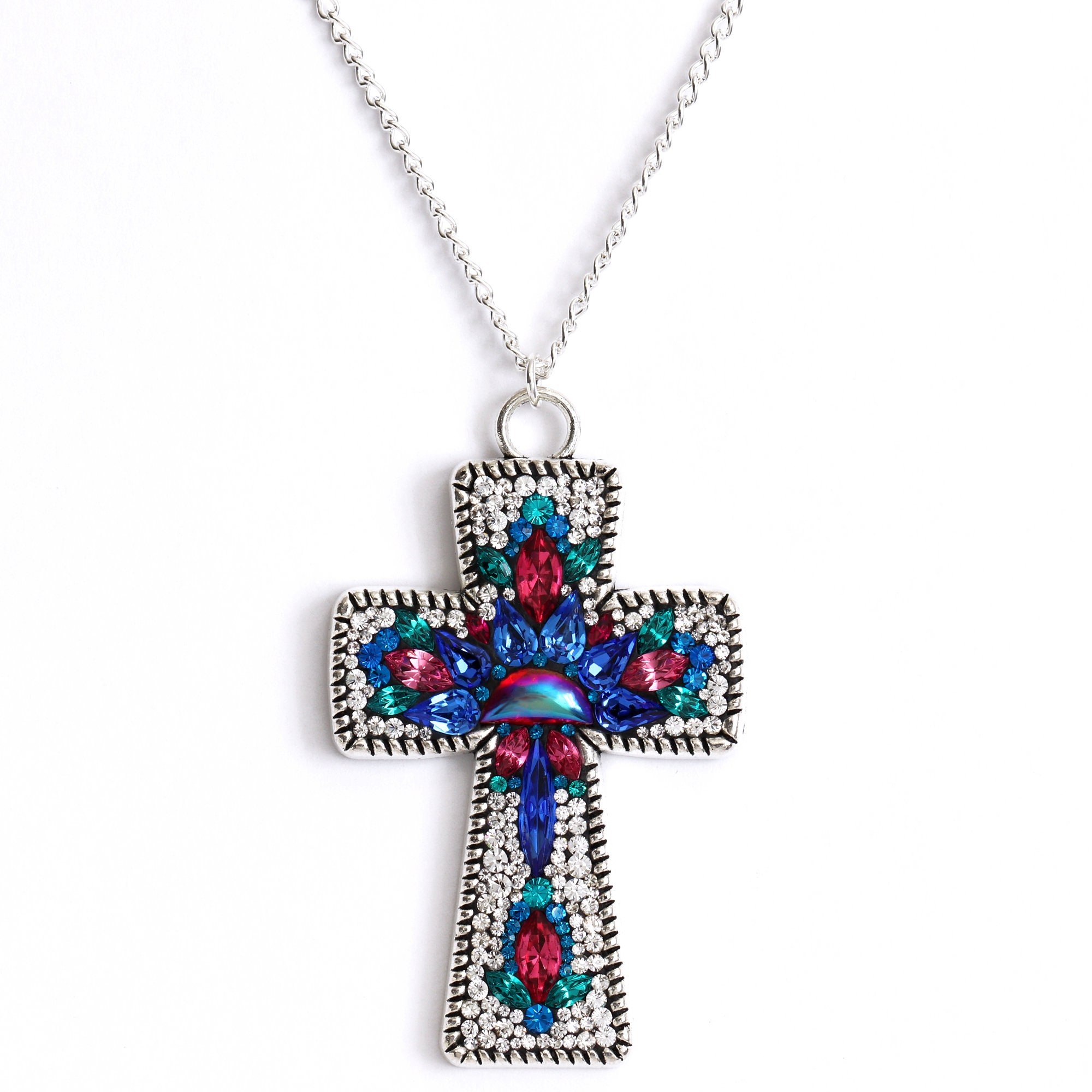 Pretty Crystal Iridescent Red Cross Handmade Rhinestone Cross 2 3/4 ...
