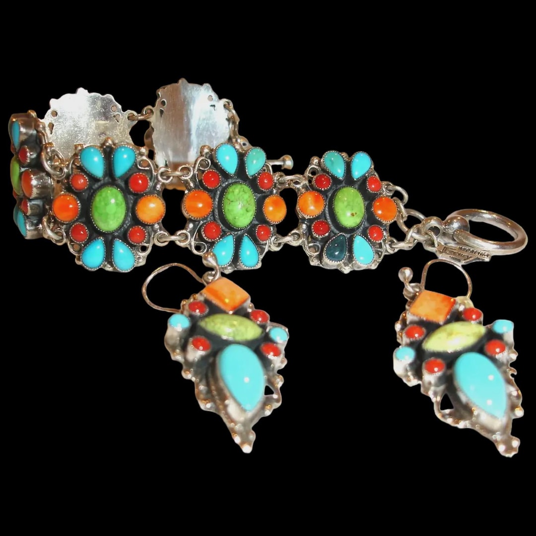 Vintage Leo Feeney Navajo - Native American Bracelet and Earrings Set ...