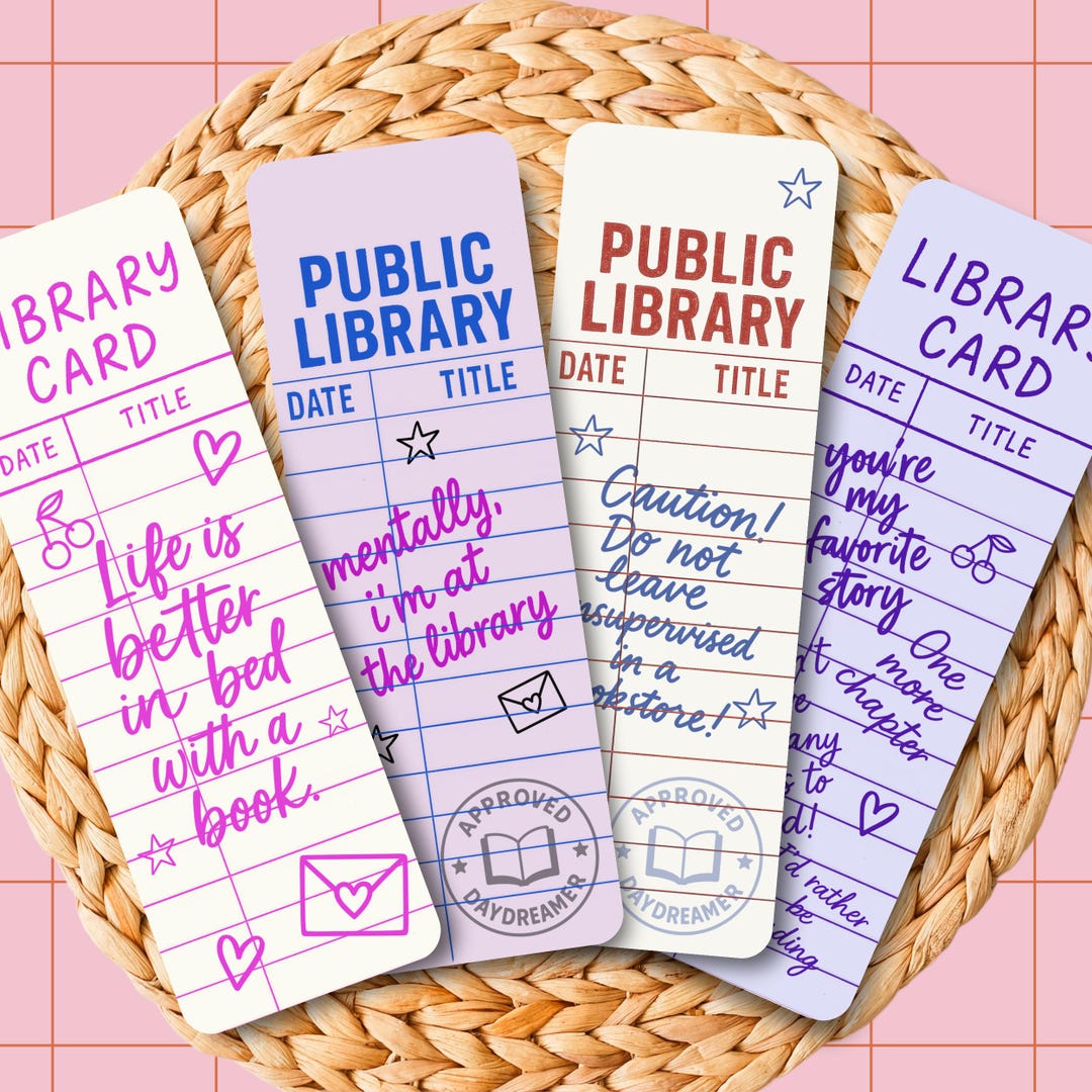 Library Card Bookmarks, Funny Bookish Quotes Bookmark Set, Vintage ...