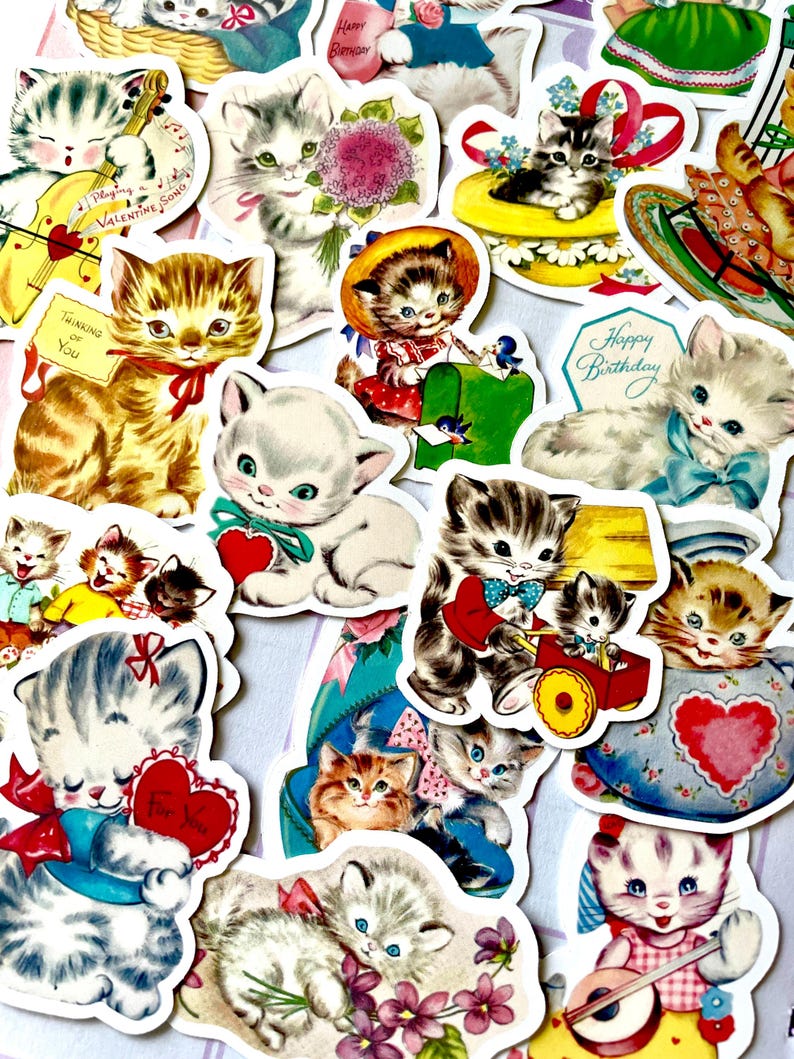 Vintage Cat Stickers, Retro Aesthetic 19 PCS Cute Baby Cat Vinyl ...