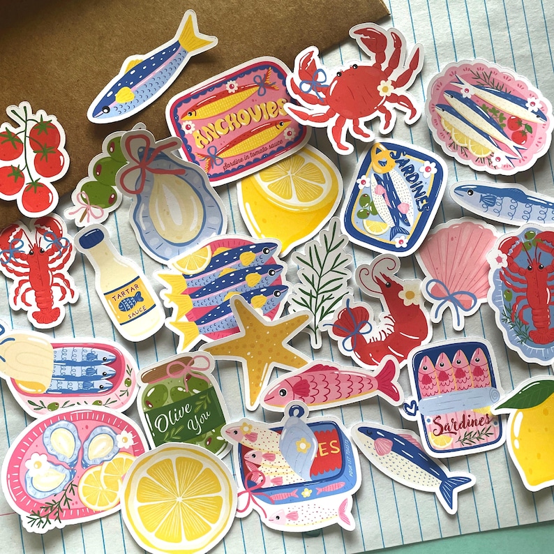 Sardines Stickers, Mediterranean Sticker Pack, 25 PCS Sardines in Can ...