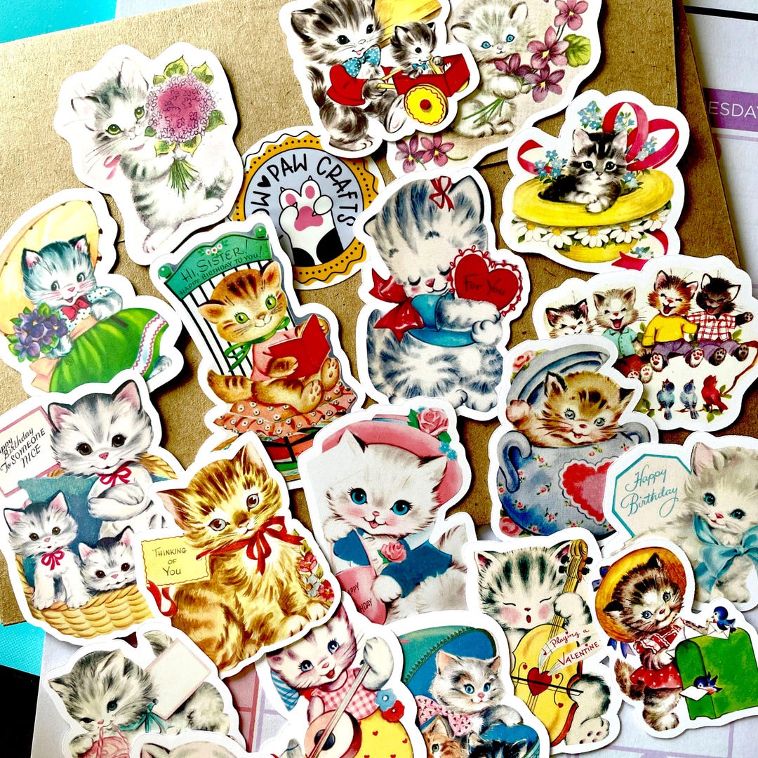 Vintage Cat Stickers, Retro Aesthetic 19 PCS Cute Baby Cat Vinyl ...