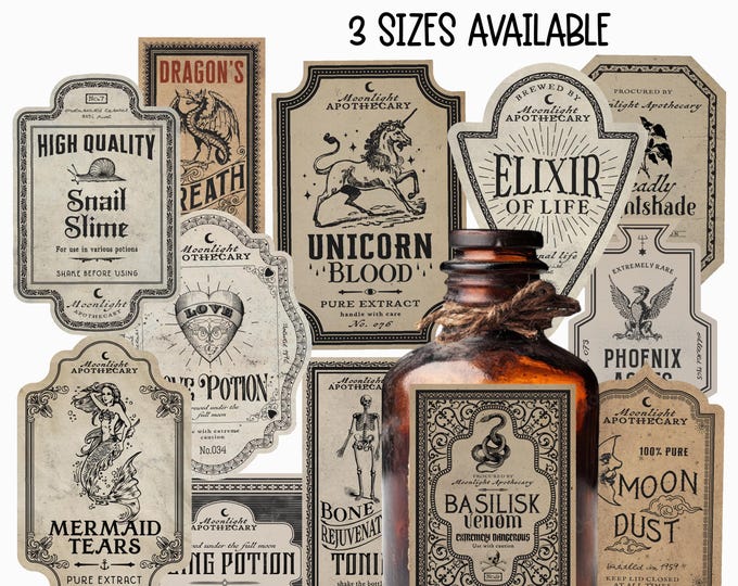 Halloween Apothecary Labels, Vintage Potion Bottle 12 Pcs Stickers ...