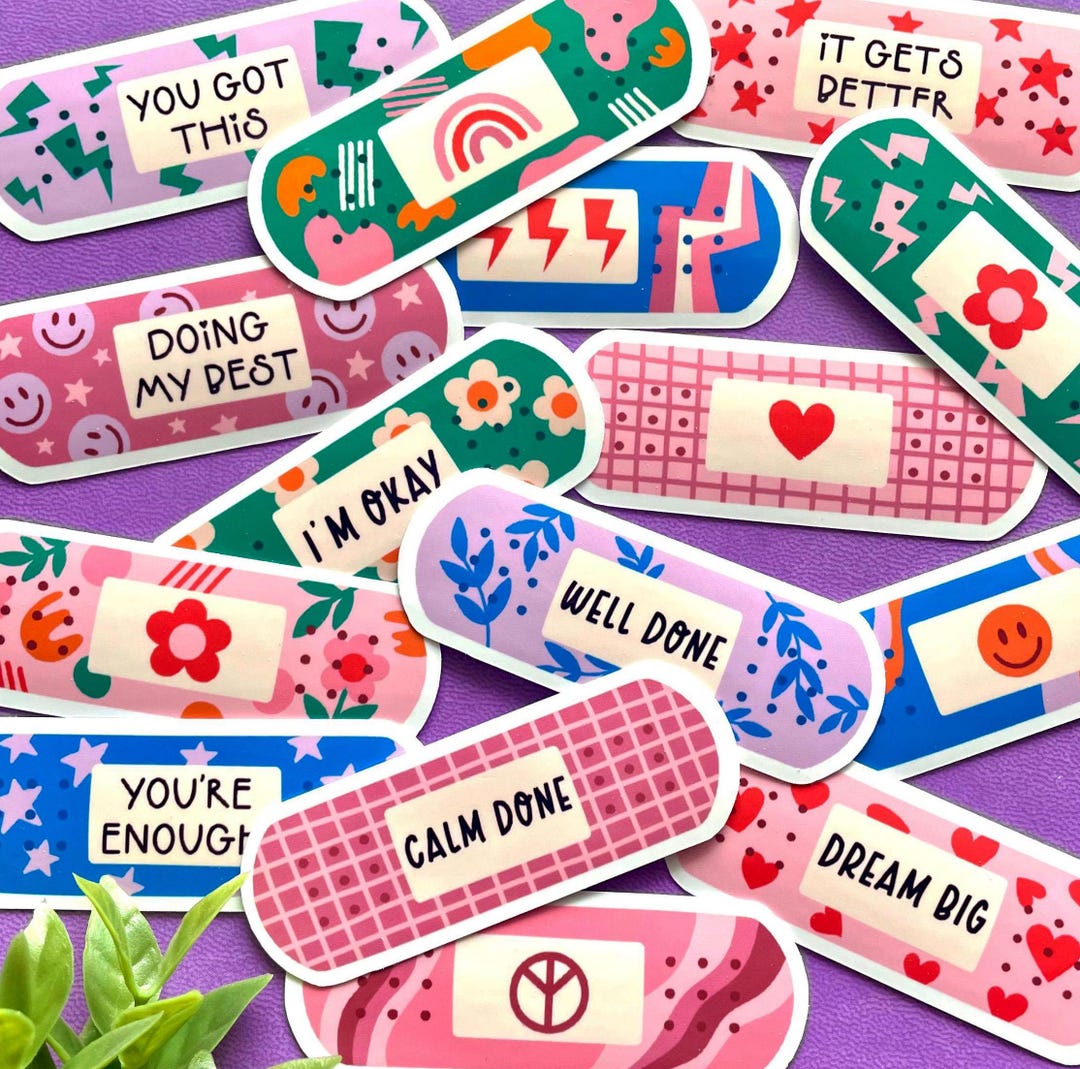 Band Aid Vinyl Stickers Pack, Inspirational Waterproof Sticker Set ...
