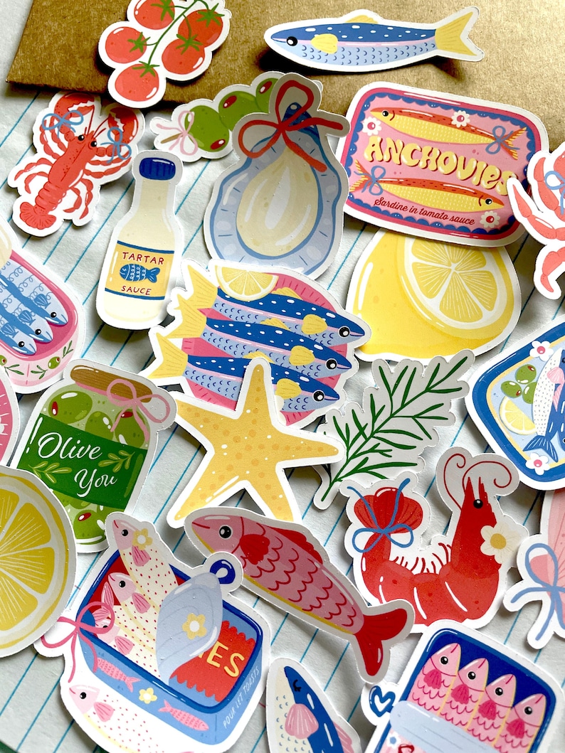 Sardines Stickers, Mediterranean Sticker Pack, 25 PCS Sardines in Can ...