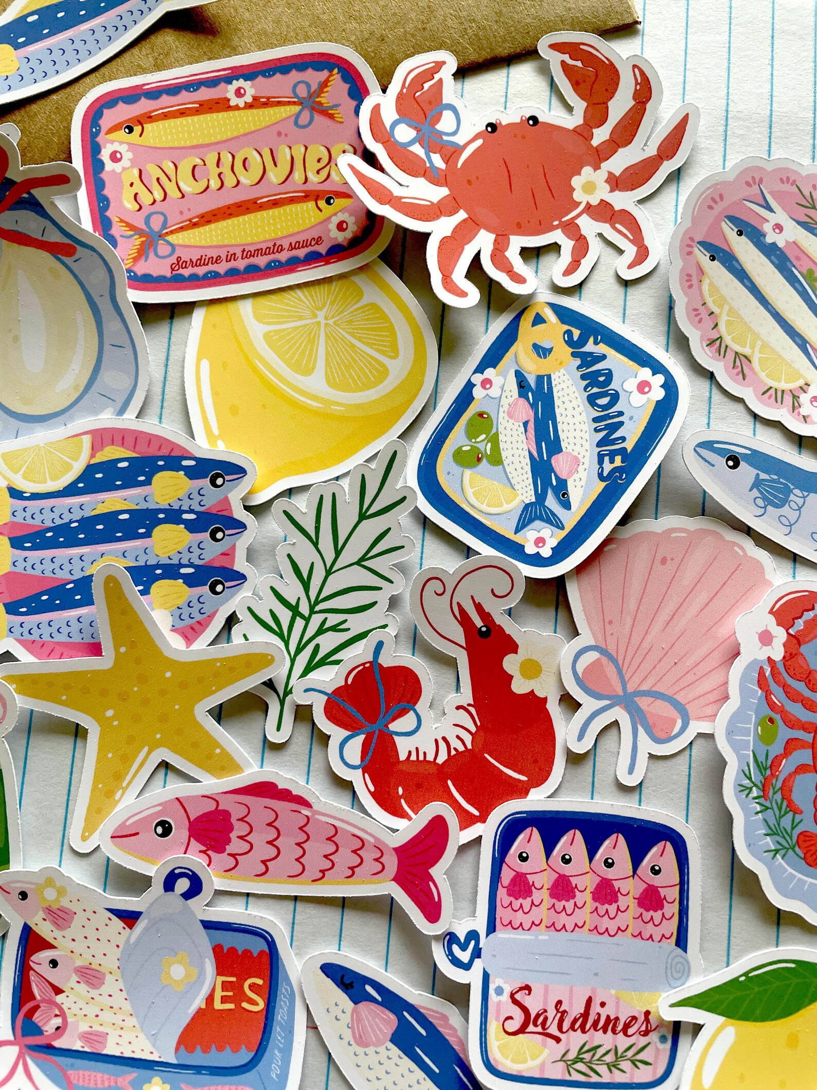 Sardines Stickers, Mediterranean Sticker Pack, 25 PCS Sardines in Can ...
