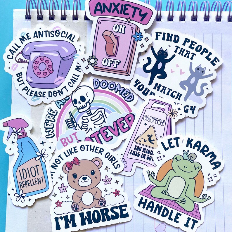 Anxiety Stickers, 8 Mental Health Stickers, Anti-social Sticker Pack ...