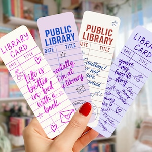 Library Card Bookmarks, Funny Bookish Quotes Bookmark Set, Vintage ...