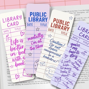 Library Card Bookmarks, Funny Bookish Quotes Bookmark Set, Vintage ...