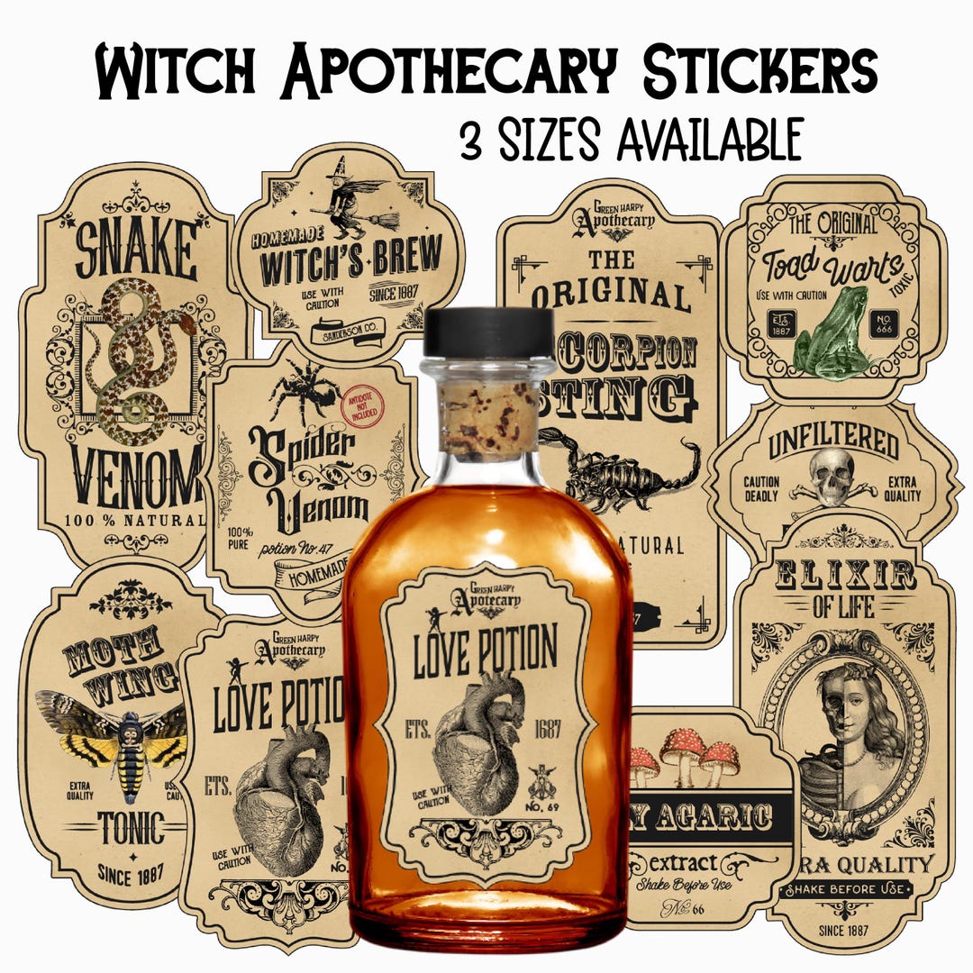 Witch Apothecary Labels - Potion Bottle Stickers, Halloween Decor 10 ...